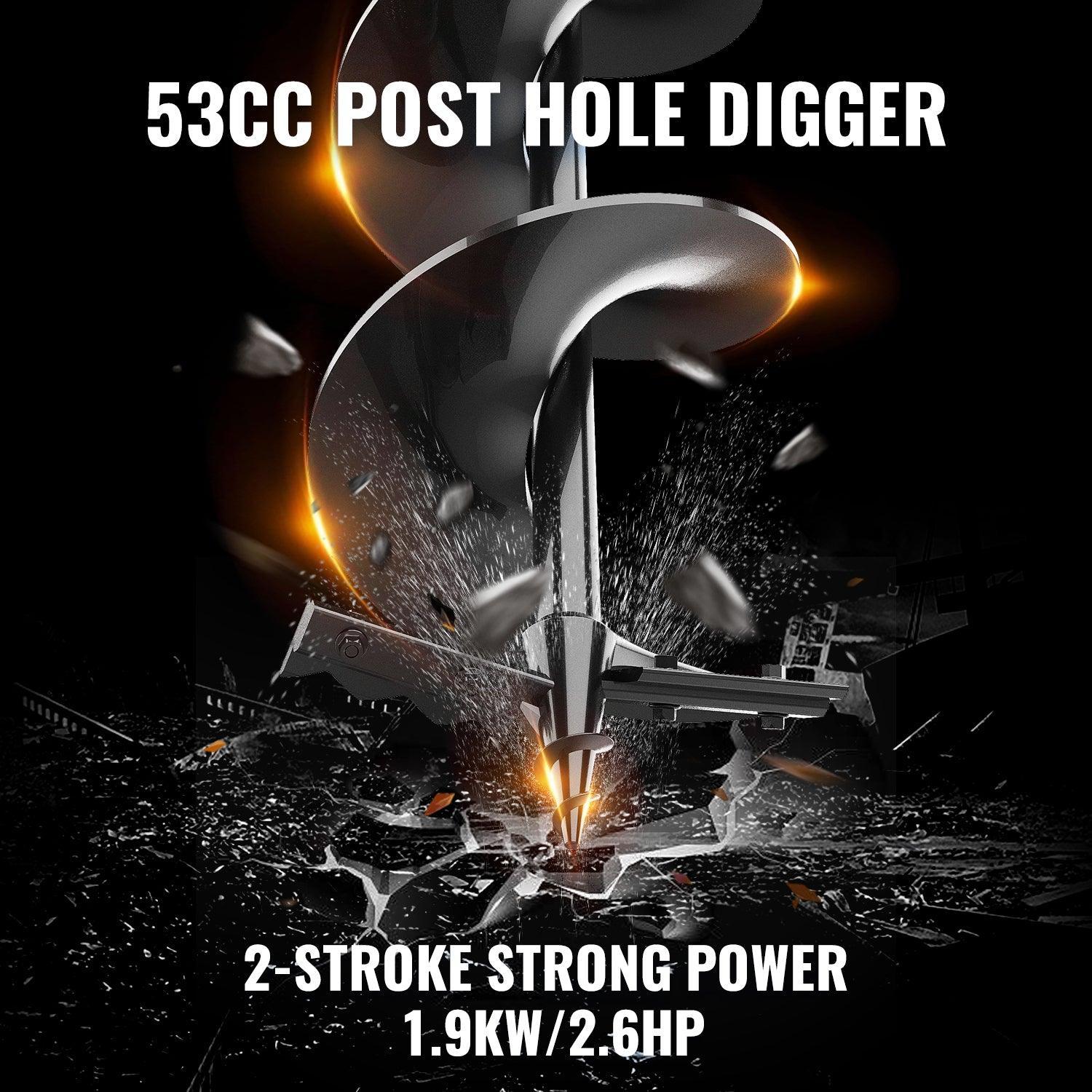 Wild Badger 53cc 2-Cycle Post Hole Digger Gas Powered With 1.9kW and ...